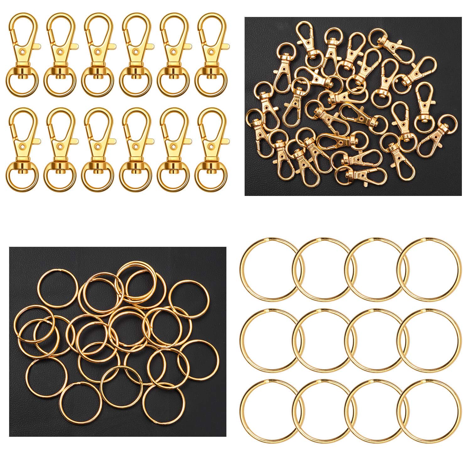 Tassels for Crafts, Anezus 100Pcs Keychain Tassel Set Including 50Pcs Tassels, 25Pcs Lobster Clasp Keychain and 25Pcs Keychain Rings Bulk for Acrylic Blank Keychains, Shrinky Film Artand Crafts (Gold)