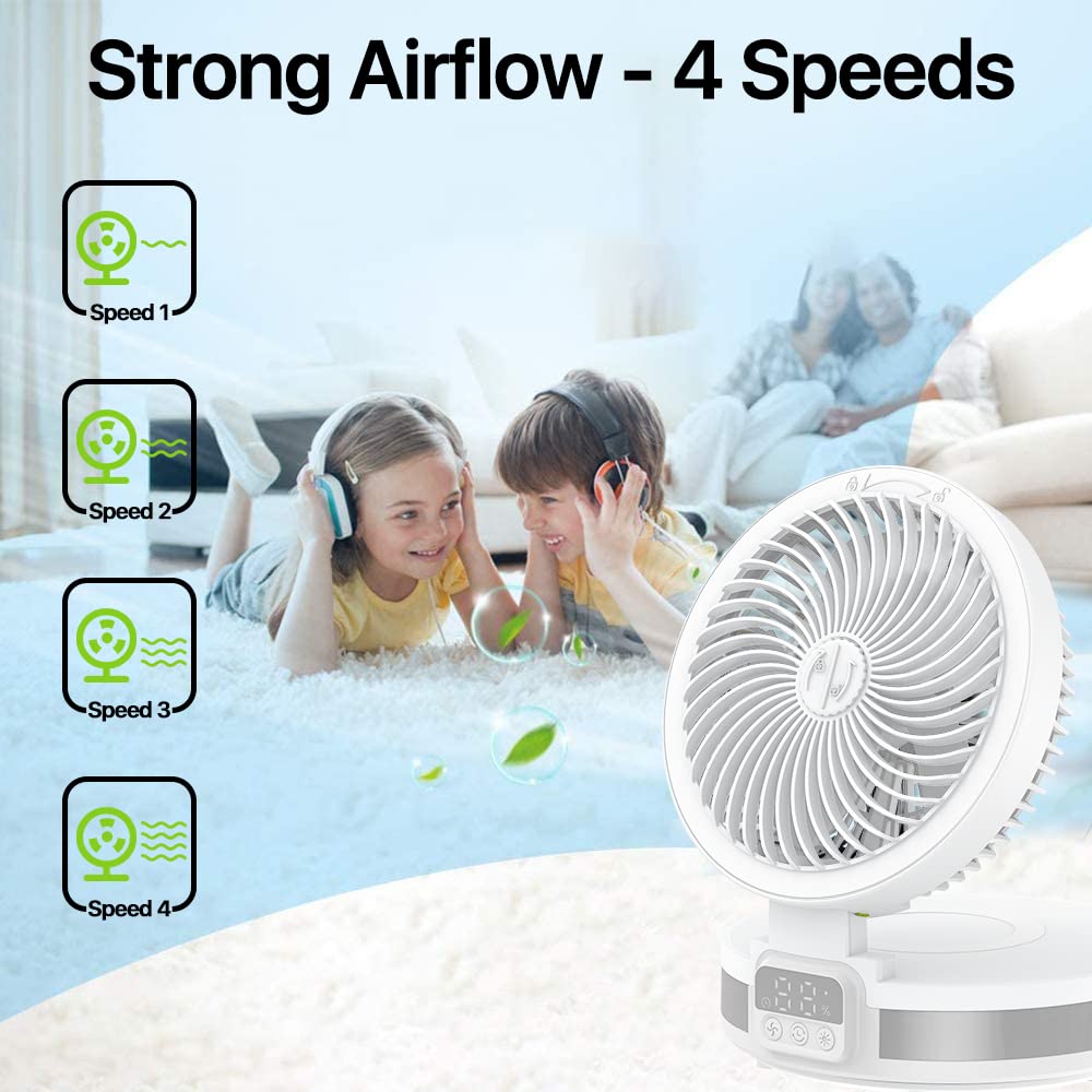 Jassco Air Circulator Fan, Desktop Fan, Portable Oscillating Table Fan for Whole Room, Wall-Mounted Fan, 4 Speeds, Personal Cooling Fan with LED Night Light for Home, Dorm, Workout