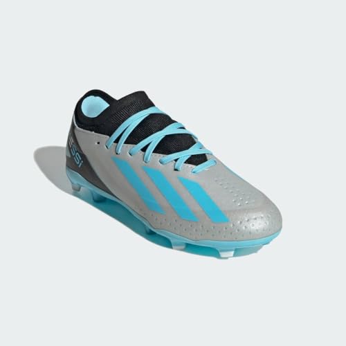 adidas X Crazyfast Messi.3 Firm Ground Sneaker, Silver Metallic/Bliss Blue/Core Black, 5.5 US Unisex Big Kid