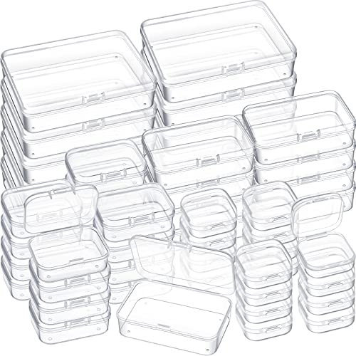 76 Pcs Mixed Sizes Storage Containers Box with Hinged Lid Clear Mini Organizer Plastic Storage Containers Rectangular Empty Small Plastic Containers for Small Items Art Craft Jewelry Projects