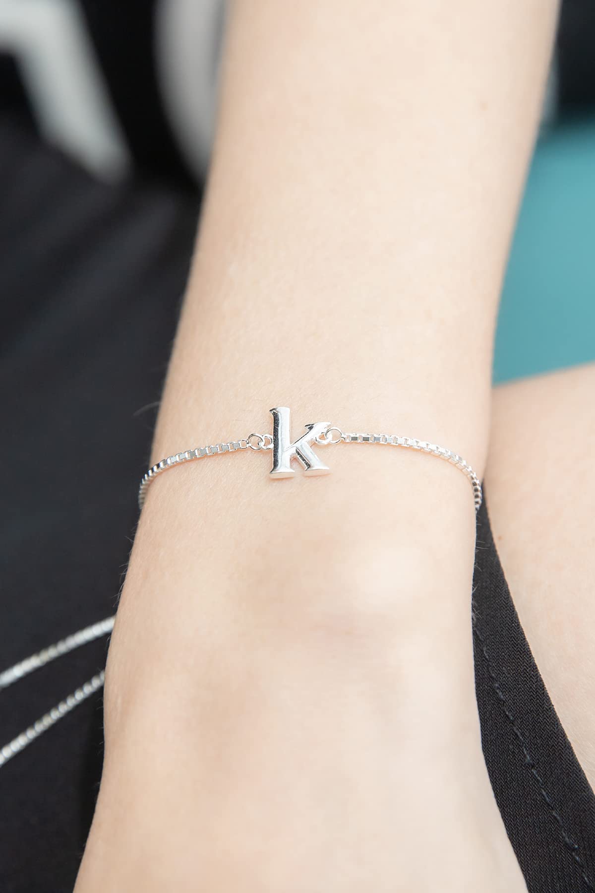 B. BRILLIANT Sterling Silver Letter Alphabet Name Personalized 925 Silver Adjustable C Initial Bracelet