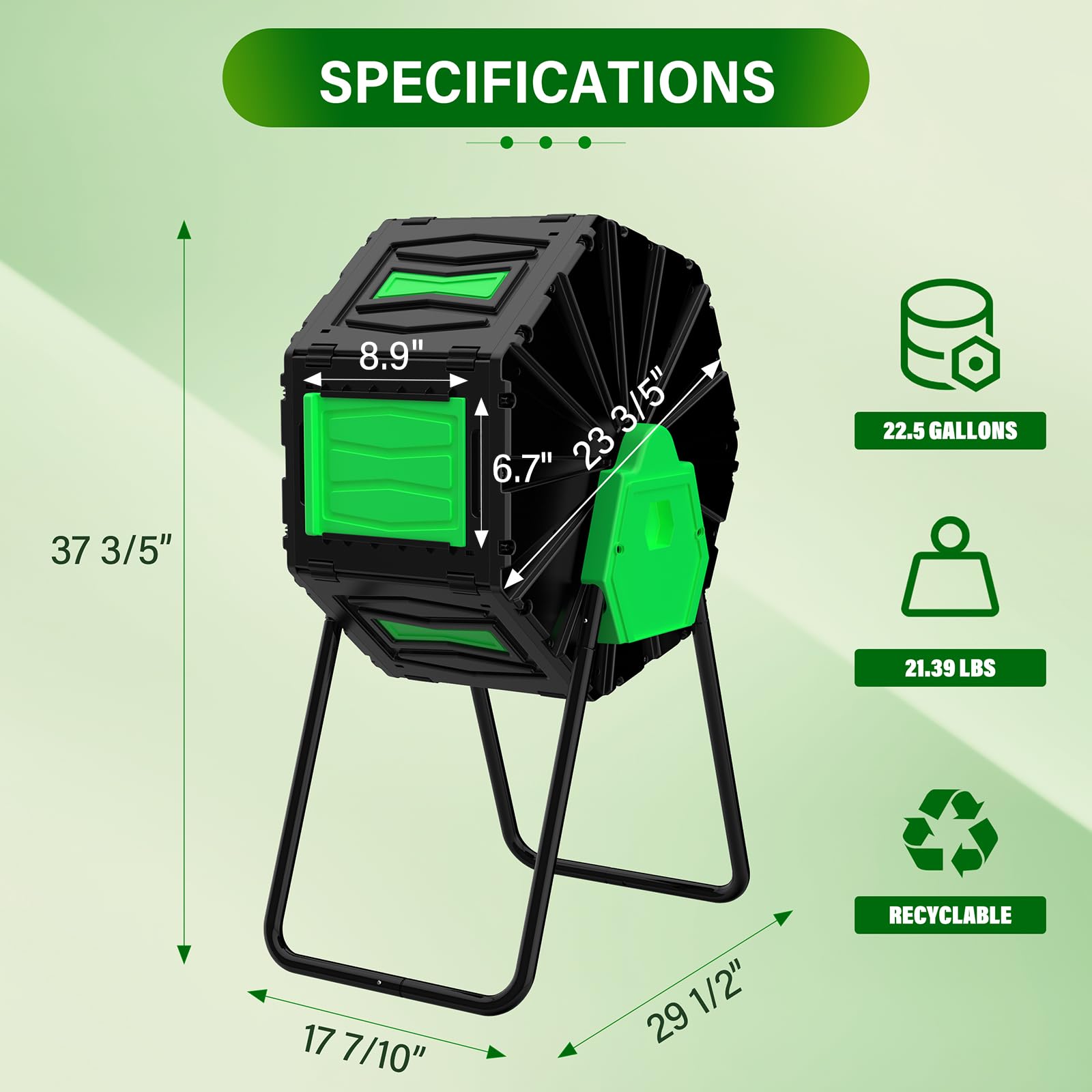 EFURDEN Compost Tumbler Outdoor Rotating Composter, with a Fast and Efficient Composting System for Garden, Kitchen, and Yard Waste (22.5 Gallon)