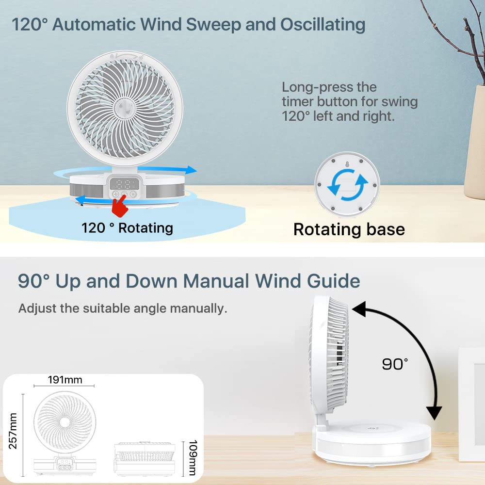 Jassco Air Circulator Fan, Desktop Fan, Portable Oscillating Table Fan for Whole Room, Wall-Mounted Fan, 4 Speeds, Personal Cooling Fan with LED Night Light for Home, Dorm, Workout