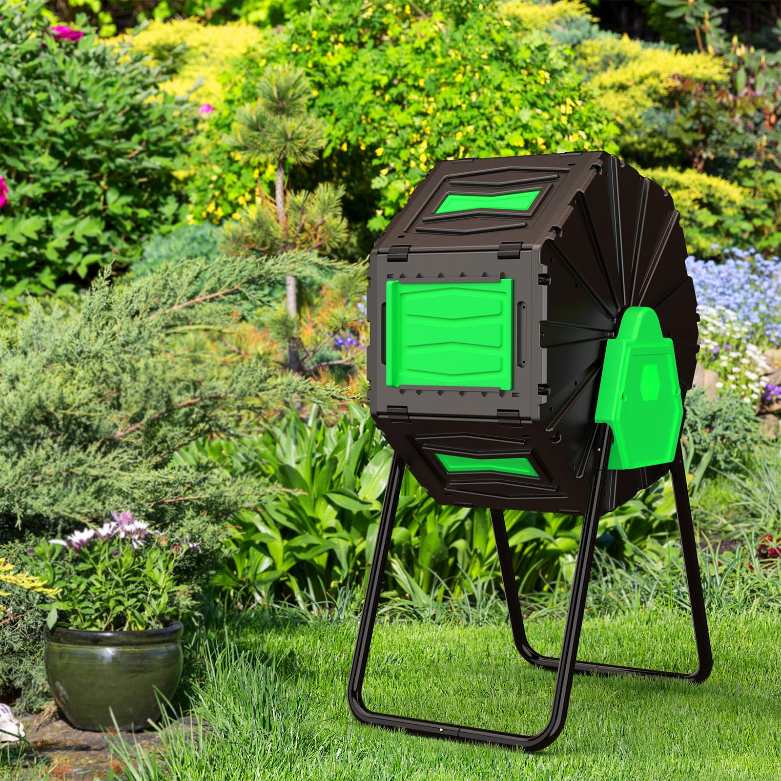 EFURDEN Compost Tumbler Outdoor Rotating Composter, with a Fast and Efficient Composting System for Garden, Kitchen, and Yard Waste (22.5 Gallon)