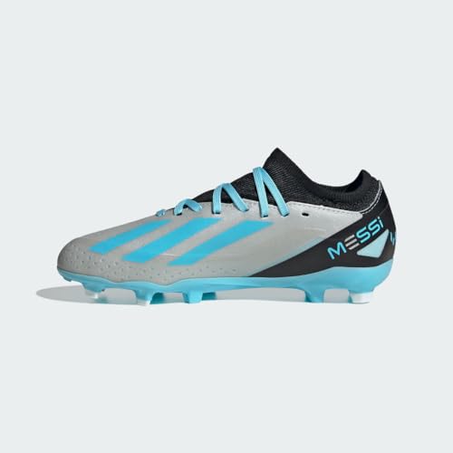 adidas X Crazyfast Messi.3 Firm Ground Sneaker, Silver Metallic/Bliss Blue/Core Black, 5.5 US Unisex Big Kid