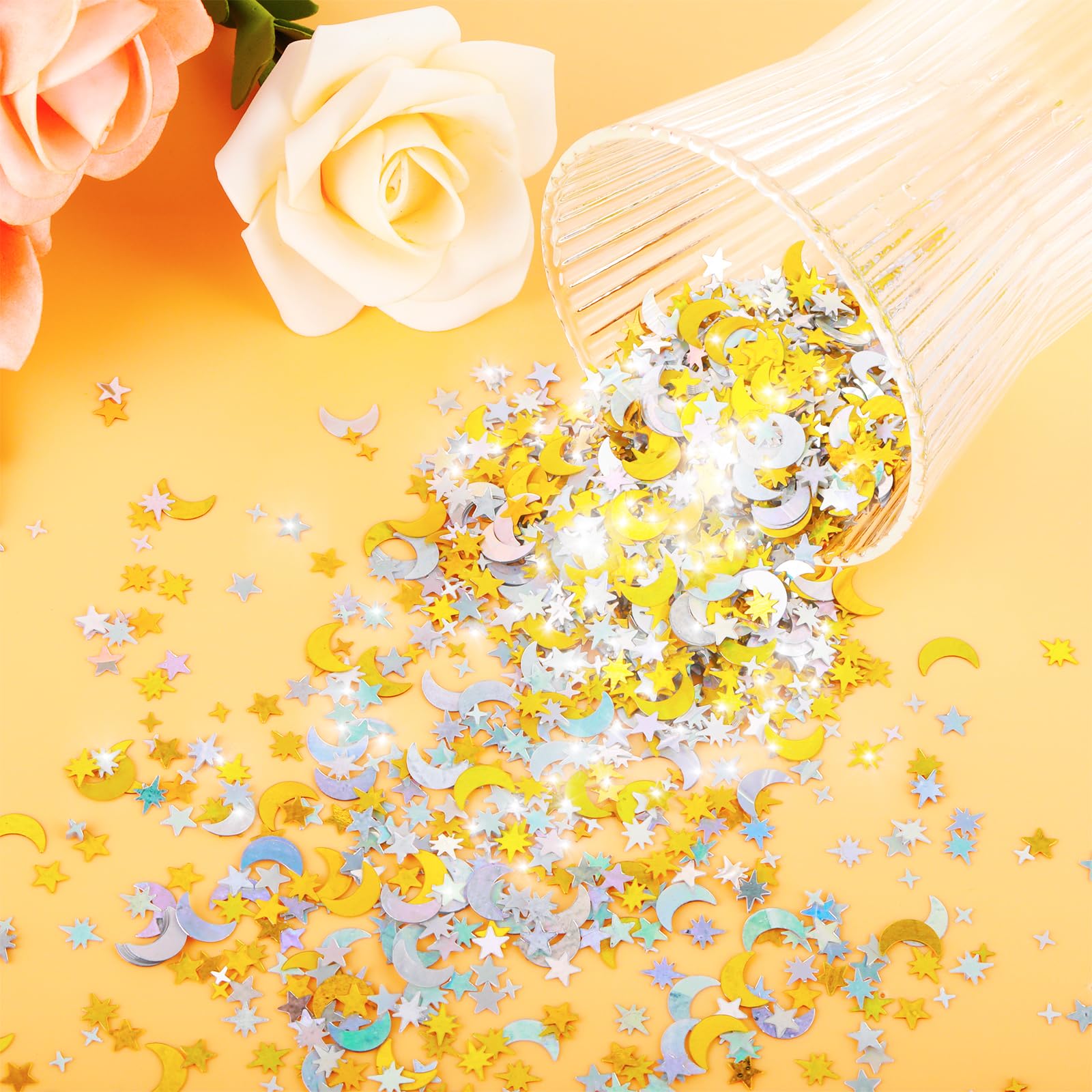 60 g Gold & Silive Confetti Christmas Confetti Stars Moons Planet Confetti Holographic Star And Moon Table Confetti For Party DIY Rainbow Metallic Glitter Foil Sequin Scatter For Birthday Wedding