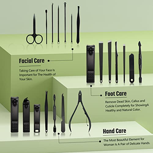 Manicure Set, 21 in 1 Manicure Kit Pedicure Kit Professional Nail Clipper Set Nail Kit For Women Men - Black
