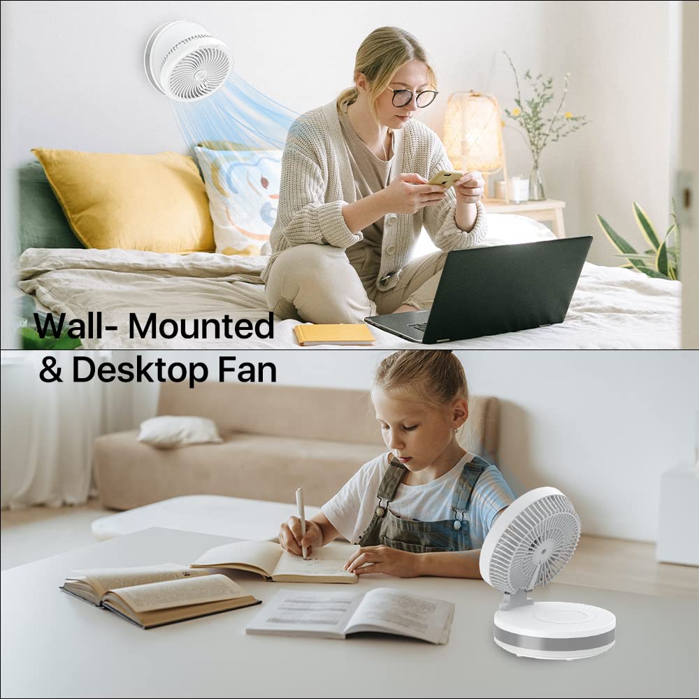 Jassco Air Circulator Fan, Desktop Fan, Portable Oscillating Table Fan for Whole Room, Wall-Mounted Fan, 4 Speeds, Personal Cooling Fan with LED Night Light for Home, Dorm, Workout