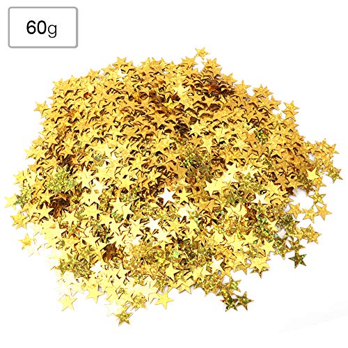 4000Pcs Star Confetti, 10mm PVC Star Table Confetti Star Glitter Sequins Confetti Baby Shower Party Sprinkles for Wedding Party Table Scatter Birthday DIY Decoration (60g) (laser gold)