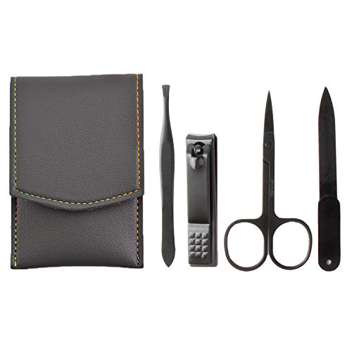 CosySun Nail Clipper Set for Men Women Stainless Steel Nail Cutter Travel Pedicure Kit Fingernail Clipper Nail File Sharp Tweezers Manicure Scissors with Portable Leather Case Set of 4(Gray)