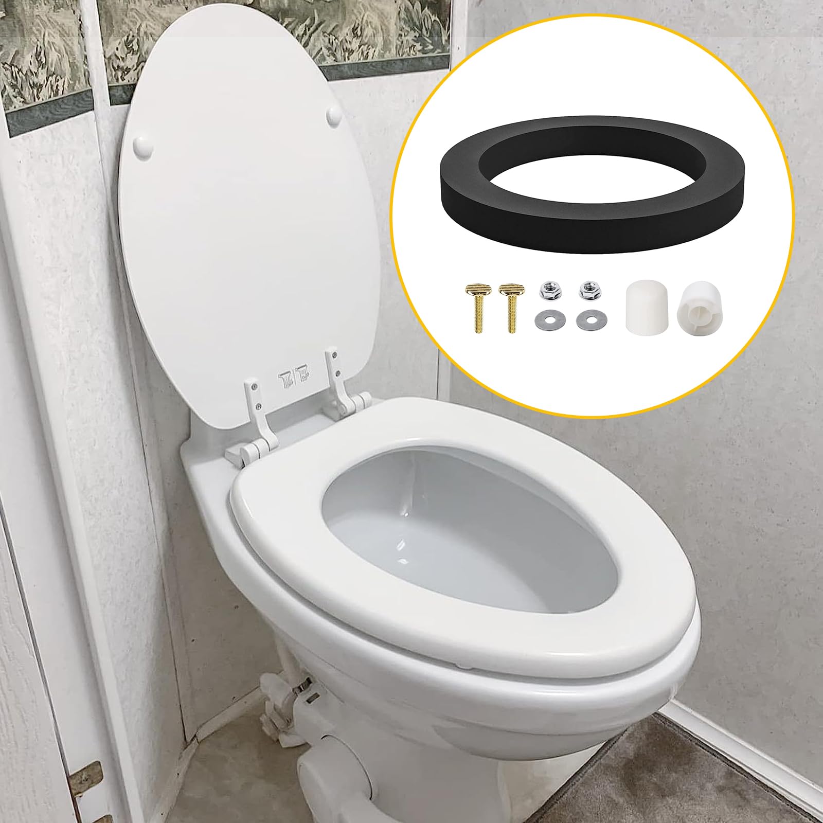 UGSHY 1 PC 385311652 Replace RV Toilet Seal Kit, Mounting Hardware and Seal Compatible for RV Toilet Replacement Seal for RVs, Camper Trailers (Black)