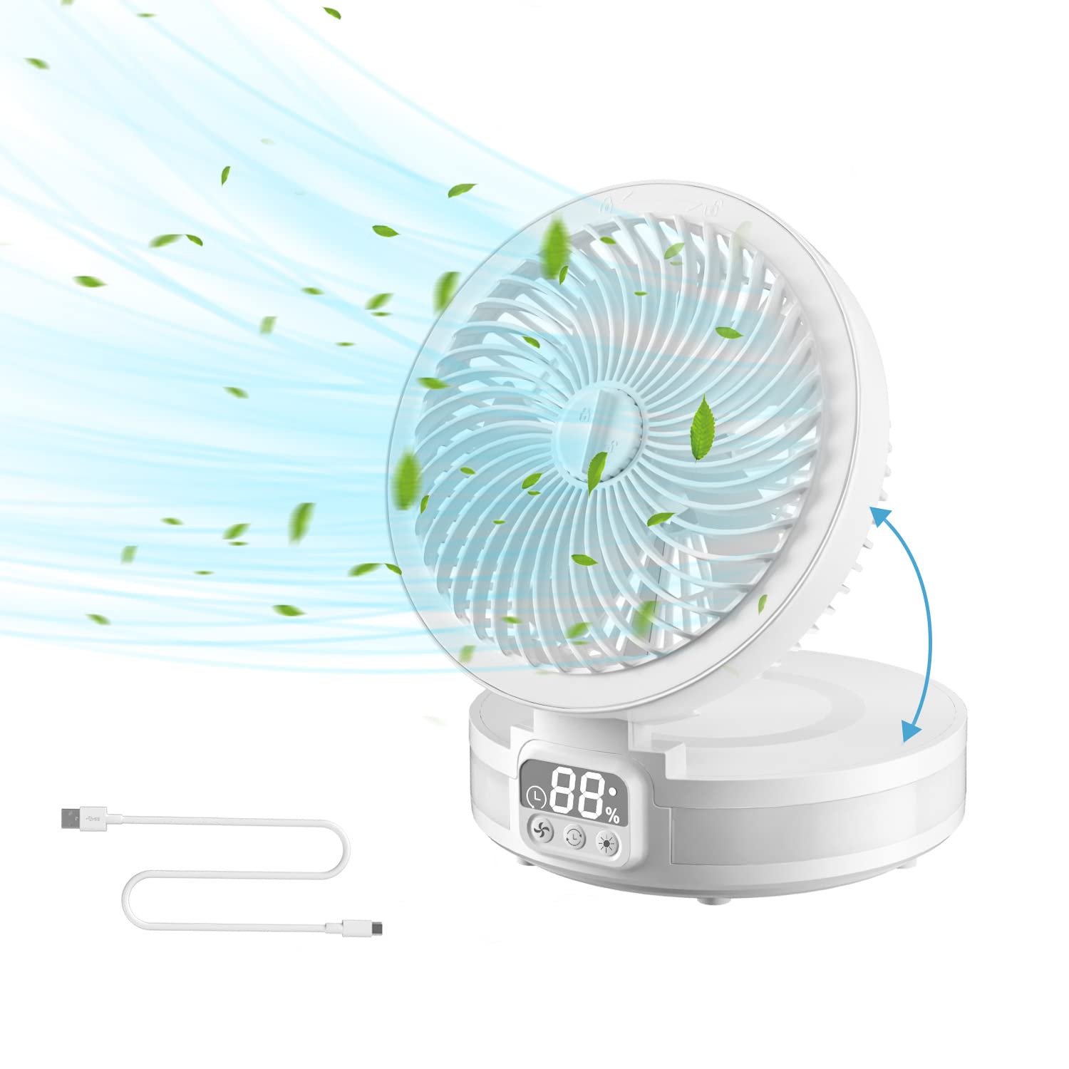 Jassco Air Circulator Fan, Desktop Fan, Portable Oscillating Table Fan for Whole Room, Wall-Mounted Fan, 4 Speeds, Personal Cooling Fan with LED Night Light for Home, Dorm, Workout