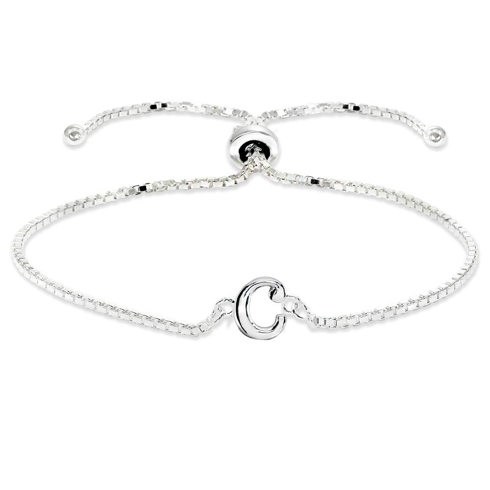 B. BRILLIANT Sterling Silver Letter Alphabet Name Personalized 925 Silver Adjustable C Initial Bracelet