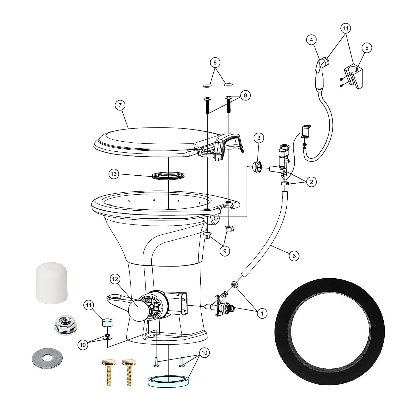 UGSHY 1 PC 385311652 Replace RV Toilet Seal Kit, Mounting Hardware and Seal Compatible for RV Toilet Replacement Seal for RVs, Camper Trailers (Black)