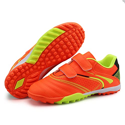 firelli Kids Athletic Turf Soccer Cleats Boys Girls Comfortable Soccer Shoes (3,Orange)