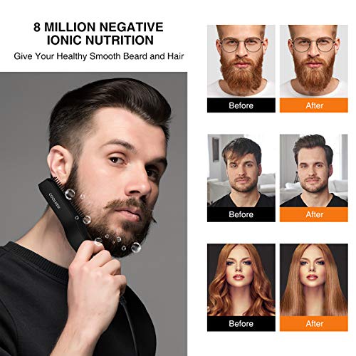 COOLKESI Ionic Hair Beard Straightener Comb, Faster Anti-Scald Ceramic Heated Beard Brush, Upgraded Portable Beard Straightening Comb 6 Adjustable Temp, Unique Stocking Stuffers Gift for Men (Black)