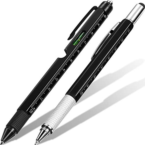 2 Pieces Multitool Pen Set Flathead Tool Pen Bottle Opener Pen Screwdriver Touch Screen Stylus Pen LED Light Pen Ruler Level Ballpoint Pen for Men Women Father Husband Present