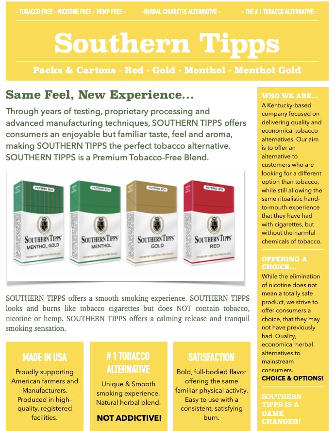 SOUTHERN TIPPS RED PACK HERBAL CIGARETTES - Tobacco & Nicotine Free, Proprietary Botanical Blend, Smooth Smoking Experience, Non-Addictive - 20 Sticks