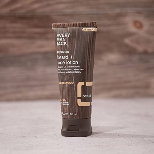 Every Man Jack Recovery Beard + Face Lotion for Men - with a Warm Sandalwood Scent 3.2 oz