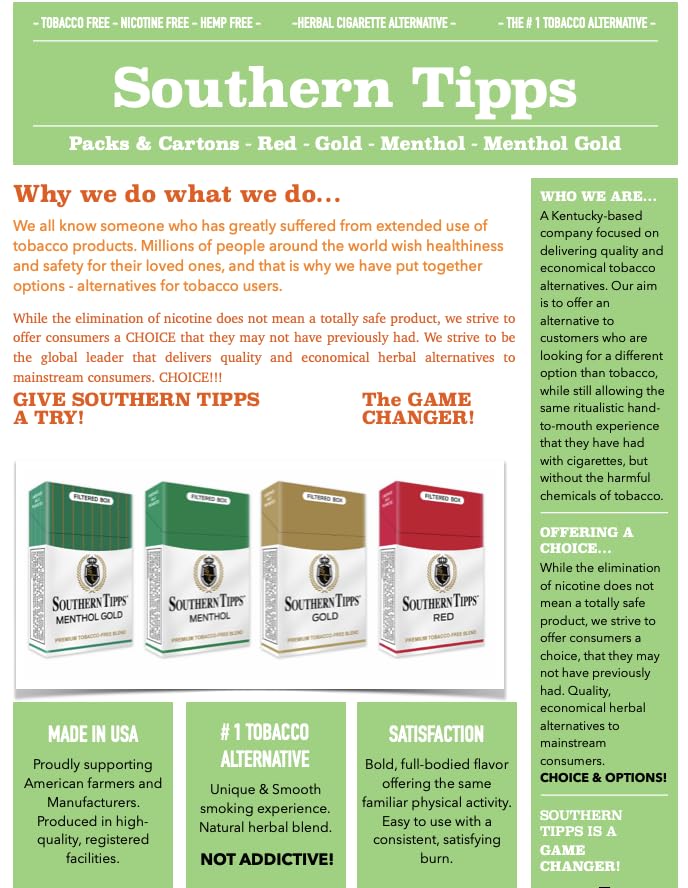 SOUTHERN TIPPS RED PACK HERBAL CIGARETTES - Tobacco & Nicotine Free, Proprietary Botanical Blend, Smooth Smoking Experience, Non-Addictive - 20 Sticks