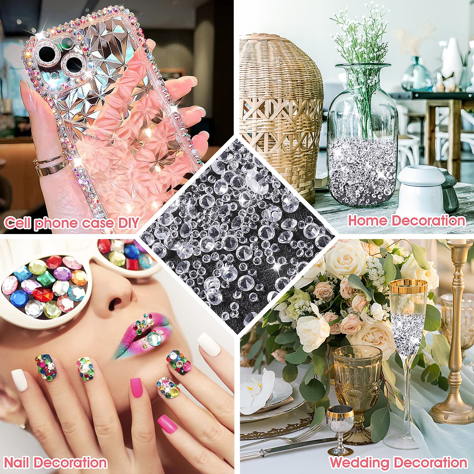 4000 Pcs Mini Clear Diamonds Diamond Vase Filler Acrylic Crystal Diamond Fillers In 3 Sizes Wedding Vase Fillers For Centerpieces Diamond Confetti Table Decorations Table Acrylic Crystal Scatter Gems