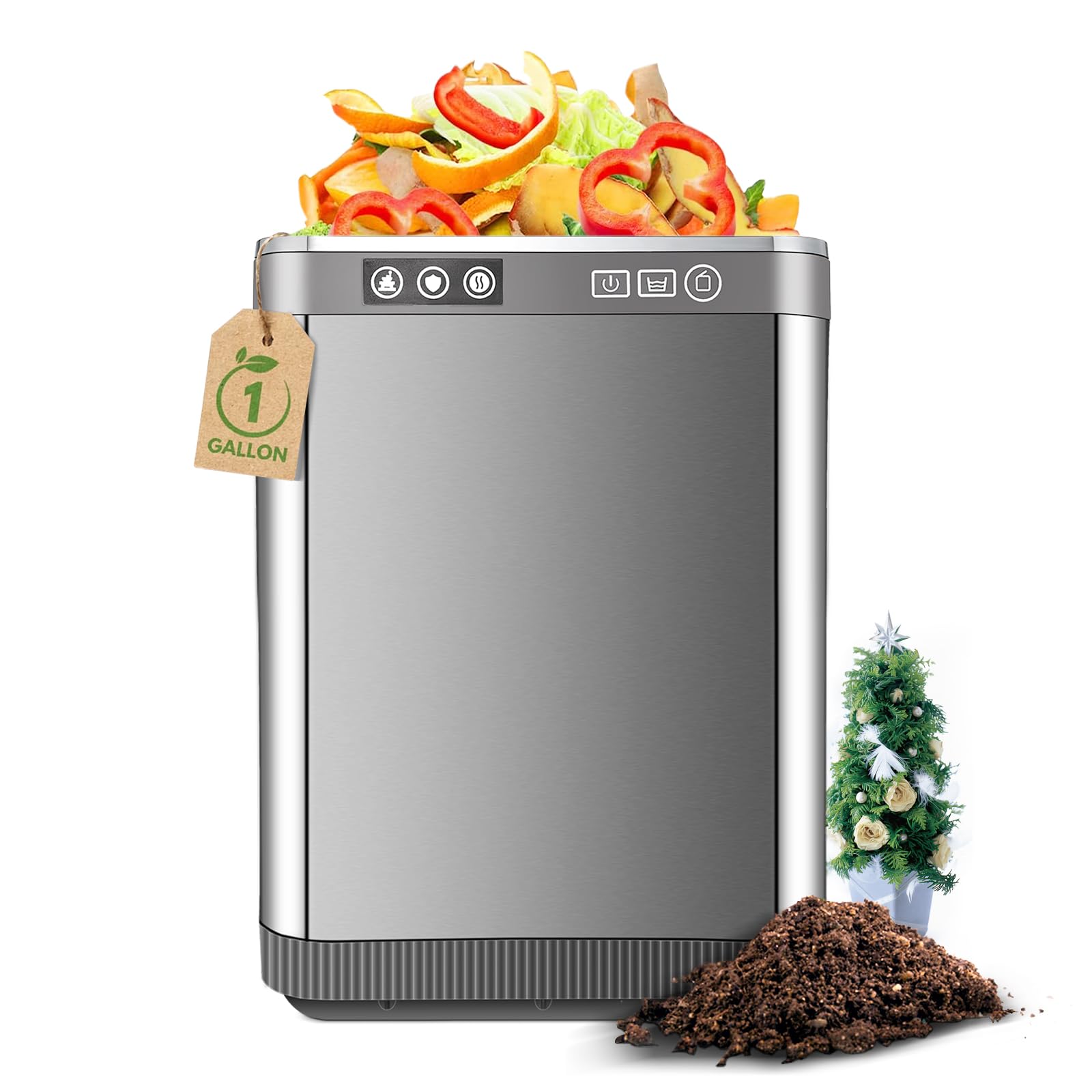 KEEPEEZ Electric Composter, 1-Gallon Largest Smart Waste Compost Bin Kitchen, Turn Waste into Natural Fertilizer 4-8h, Food Cycler Odorless,Detachable Carbon Filter, Kitchen Composter Energy Efficient