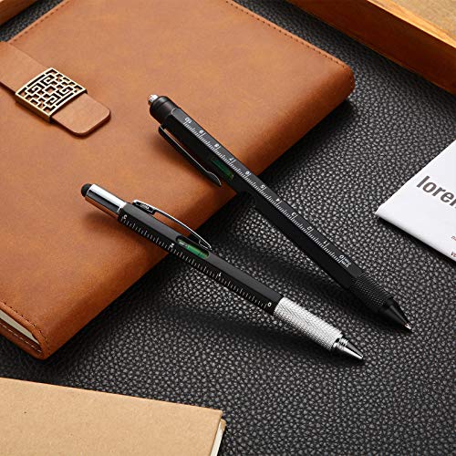 2 Pieces Multitool Pen Set Flathead Tool Pen Bottle Opener Pen Screwdriver Touch Screen Stylus Pen LED Light Pen Ruler Level Ballpoint Pen for Men Women Father Husband Present