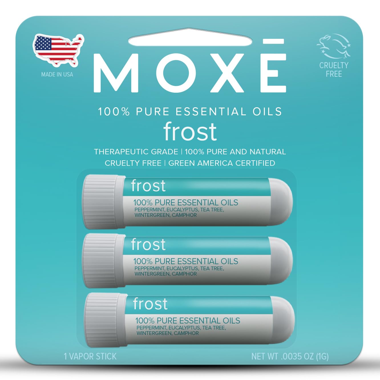 MOXE Frost - Energizing Aromatherapy Nasal Inhaler - Alleviate Headaches, Boost Focus & Energy - Cooling Sinus Blaster - Includes Peppermint, Eucalyptus, & Wintergreen Essential Oils - USA (3-Pack)…
