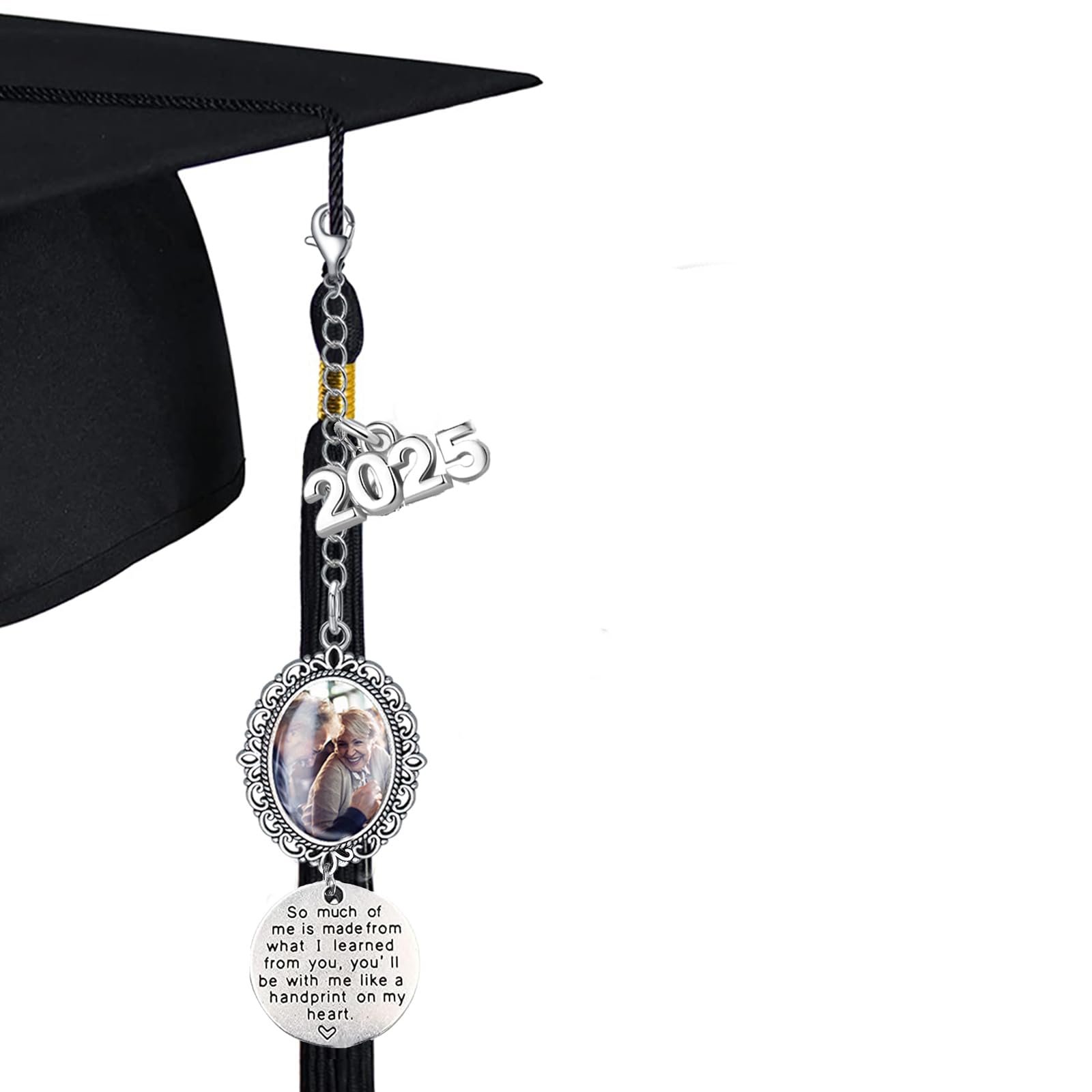 ARHTF 2025 Graduate Memorial Photo Charm Tassel Memorial Charm Class of 2025 Graduation 2025 DIY in Memory Mortarboard Decoration for Cap and Gown Ceremony Charms (silver)