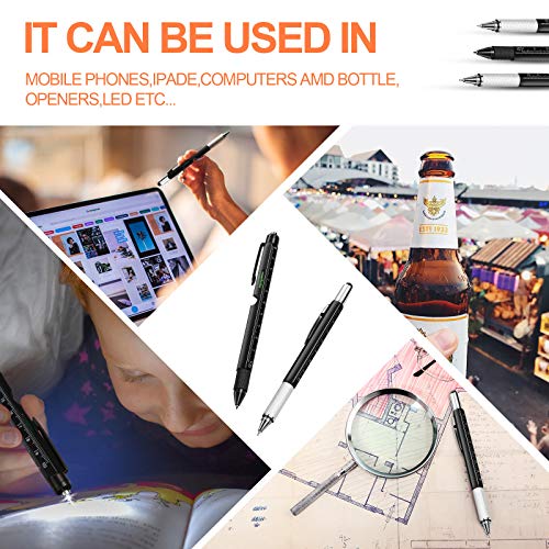 2 Pieces Multitool Pen Set Flathead Tool Pen Bottle Opener Pen Screwdriver Touch Screen Stylus Pen LED Light Pen Ruler Level Ballpoint Pen for Men Women Father Husband Present