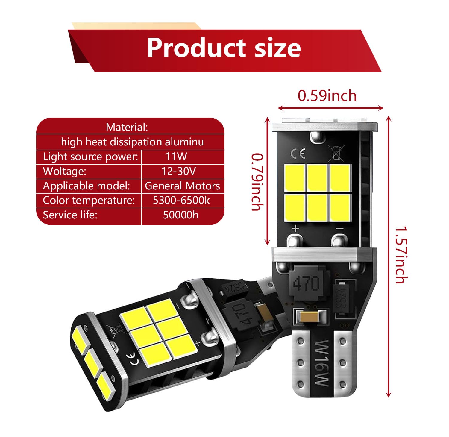 UGSHY Pack-2 Car Illumination Lights, T15 Reverse Light, High Power Decoding 3535 Chip Bulbs, Super Bright LED Bulb, Extremely Super Bright, Universal Bulbs Replacement (White Light)