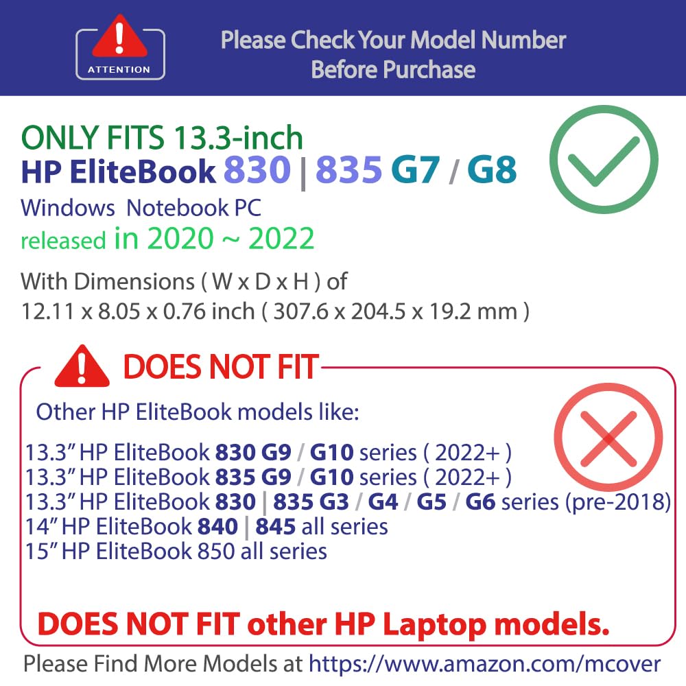 mCover Case Compatible ONLY for 2020~2022 13.3" HP EliteBook 830 G7 / G8 (Intel CPU) | EliteBook 835 G7 / G8 (AMD CPU) Series Windows Laptop (NOT Fitting Any Other HP Models) - Black