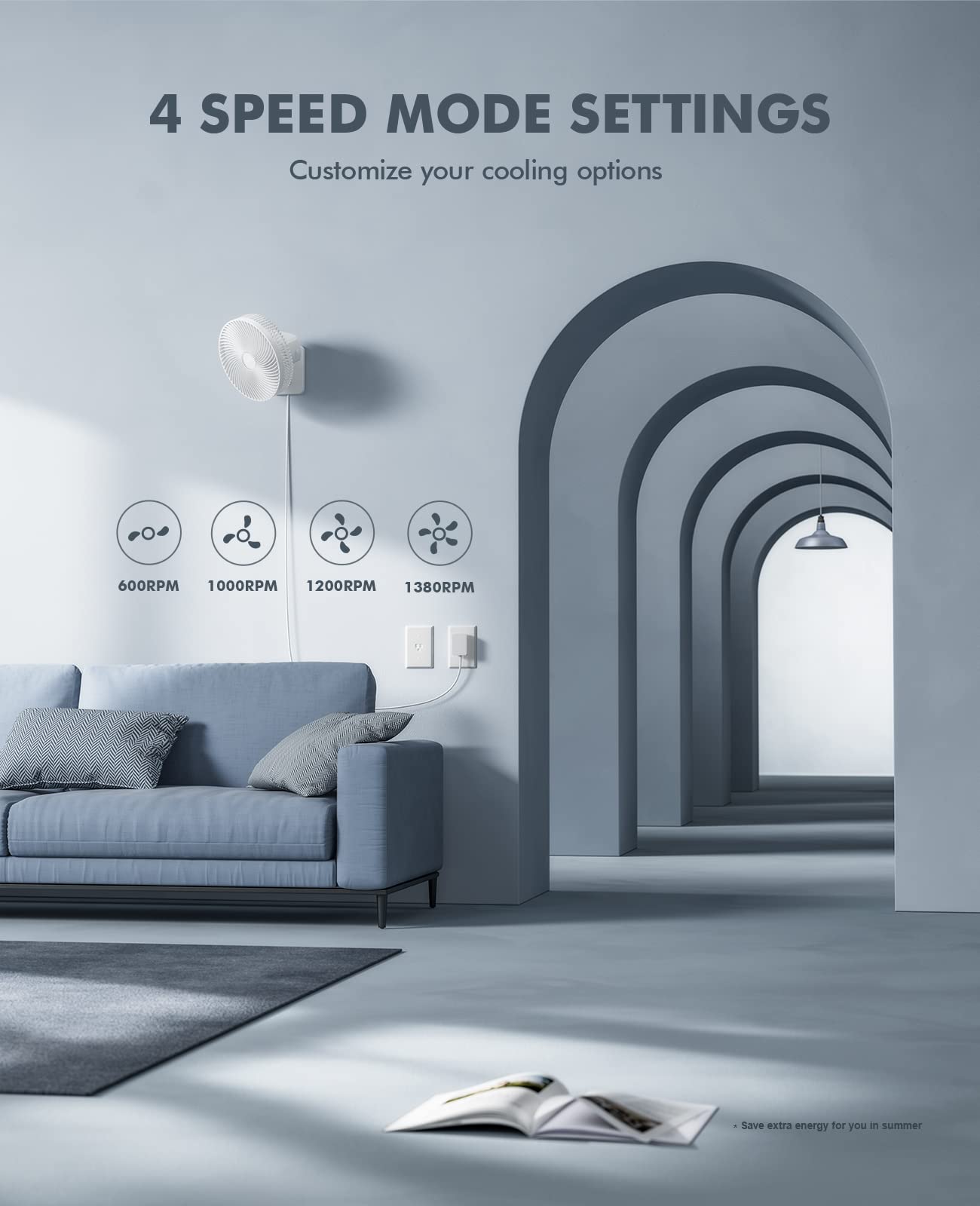 LEMOISTAR 10 Inch Wall Mounted Fan with Remote Control, 90°Oscillating, High Velocity 4 Speeds, Timer, Adjustable Tilt, 70Inch Cord, Ultra Quiet,for Bedroom Garage RV Office Home-White