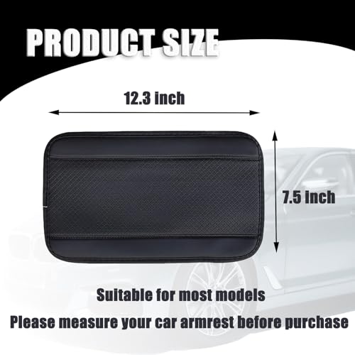 UGSHY Pack-1 Universal Car Armrest Box Mat, Fiber Leather Embossing, Waterproof Armrest Cover Center Console Mat, Fit for Most Car, SUVs, Truck (Black)