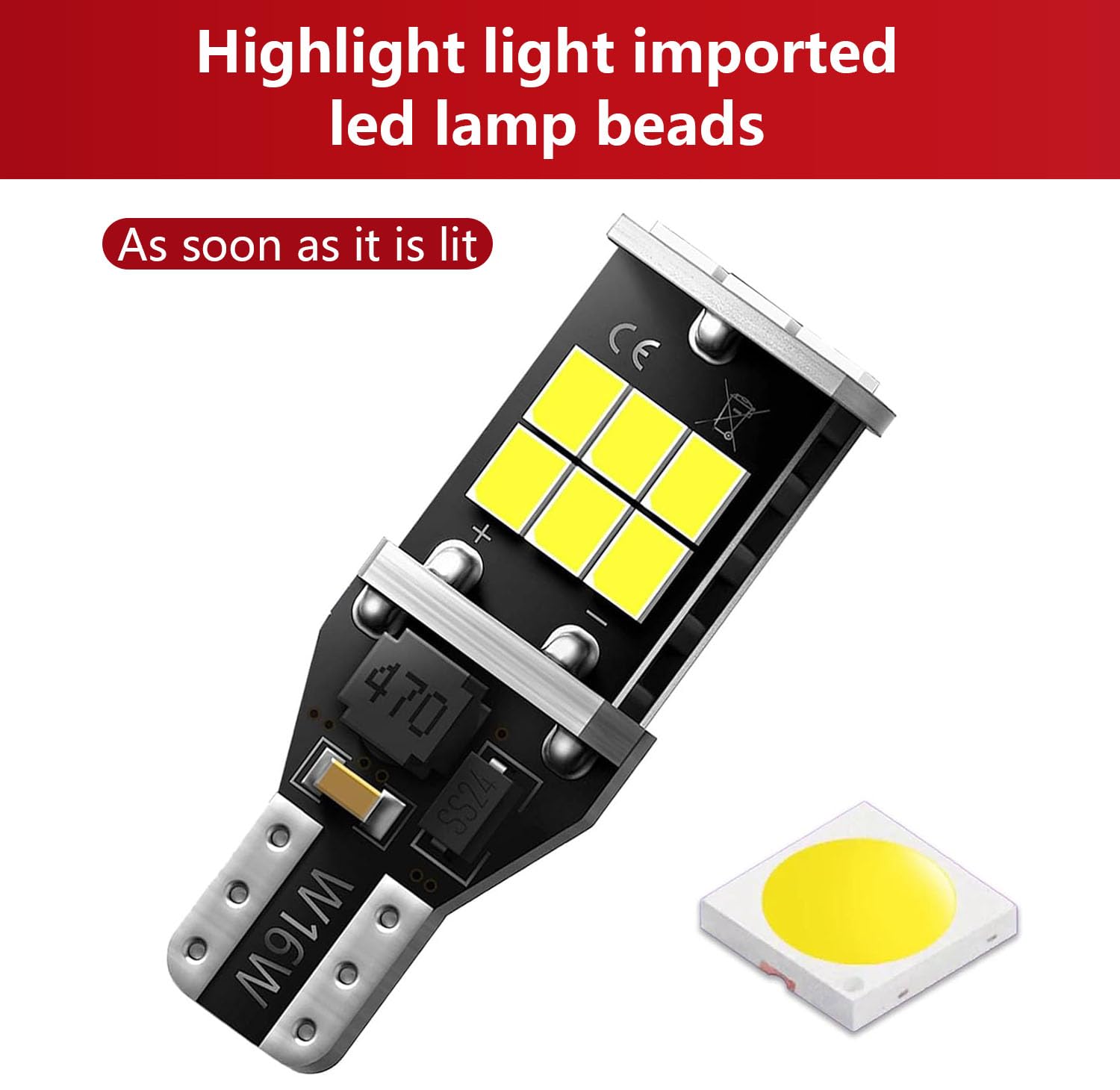 UGSHY Pack-2 Car Illumination Lights, T15 Reverse Light, High Power Decoding 3535 Chip Bulbs, Super Bright LED Bulb, Extremely Super Bright, Universal Bulbs Replacement (White Light)