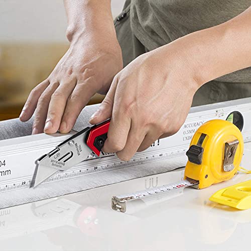 edcfans Folding Utility Knife Box Cutter with 5 Razor Blades, Screwdriver, Saw, Fruit Knife, Lock Design, Pocket Clip and Holder for Belt, EDC Heavy Duty Work Knifes, Gift for Men Dad Him