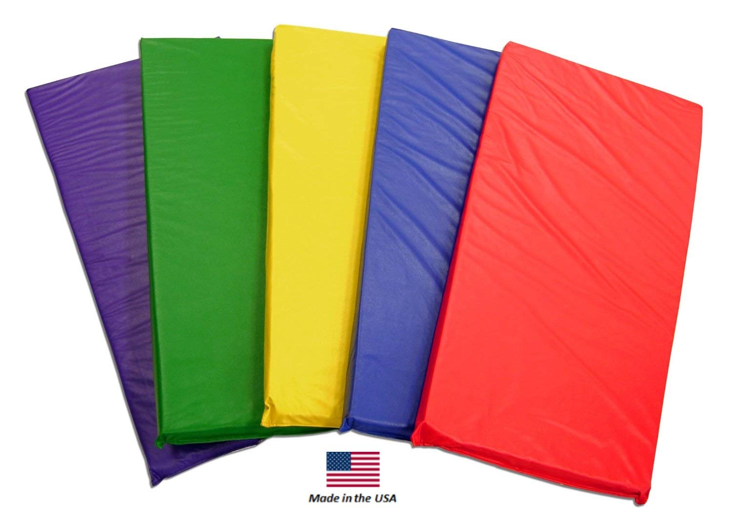 KinderMat Kids Rest Mats (5-Pack), Rainbow Designer, Non-Folding, 2-Inches Thick, 2" x 22" x 48", Red, Yellow, Green, Blue, Purple, School, Home, Daycare, 100% Made in The USA