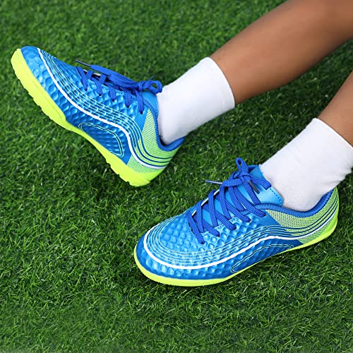 Hawkwell Kids Indoor Comfortable Soccer Shoes(Toddler/Little Kid/Big Kid), Blue PU, 2 M US
