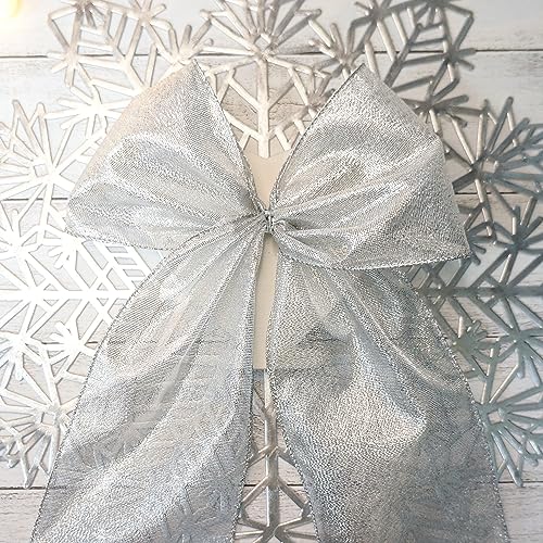 CT CRAFT LLC Silver Metallic Wired Ribbon 4 inch x 10 Yards for Christmas Home Decor Tree Topper Bow Gift Wrapping DIY Crafts Wreath Garland Wedding