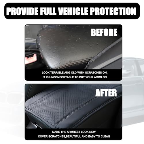 UGSHY Pack-1 Universal Car Armrest Box Mat, Fiber Leather Embossing, Waterproof Armrest Cover Center Console Mat, Fit for Most Car, SUVs, Truck (Black)