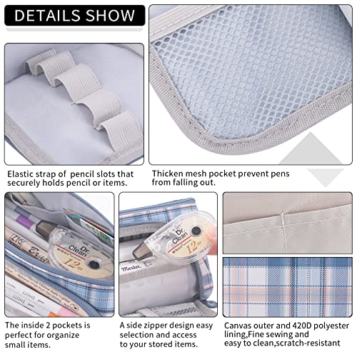 EASTHILL Big Capacity Pencil Case Canvas High Large Storage Pouch Marker Pen Case Simple Stationery Bag School College Office Organizer for Teens Girls Adults Student-Plaid Q