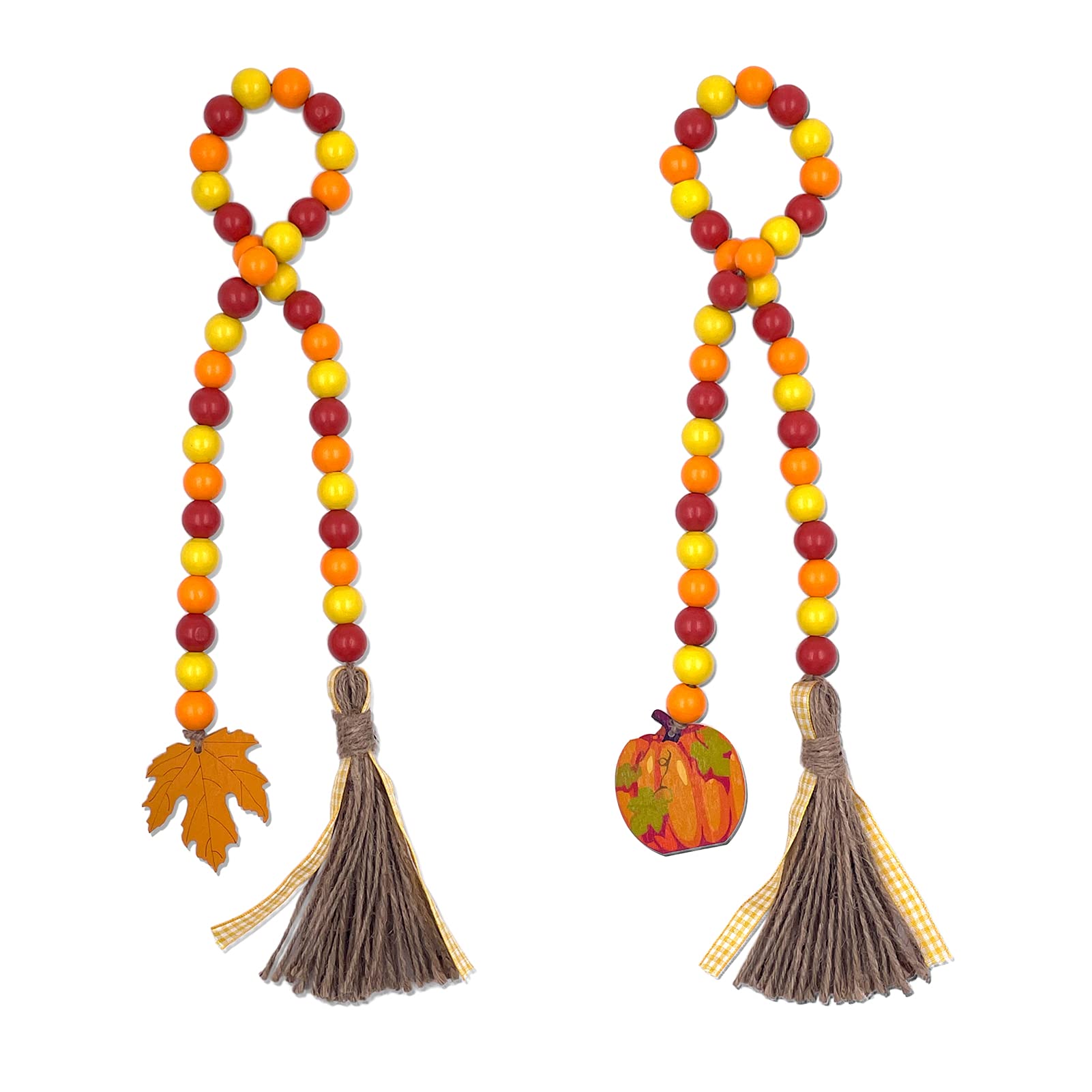 OperSeven 2Pcs Thanksgiving Wooden Bead Tassels Ornaments with Pumpkin and Maple Leaves Halloween Pumpkin Wooden Bead Tassels Ornament Fall Harvest Home Decoration