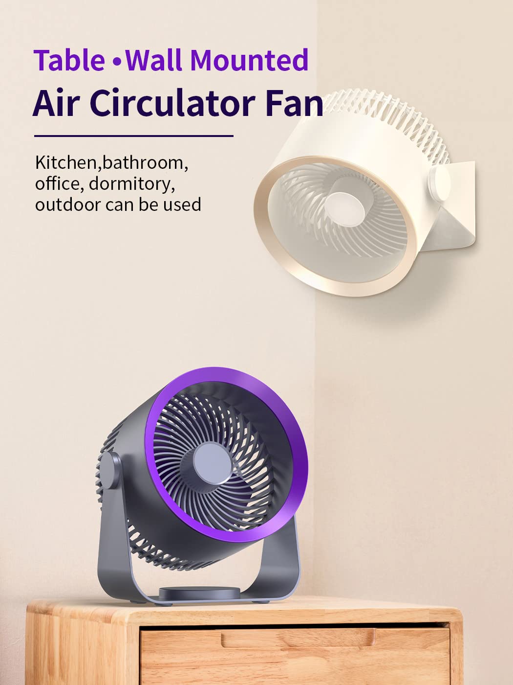 AIMHON Desk Air Circulator Fan, Wall Mount Fan,Portable Battery Operated Fan Personal Table Fan for Home,Office, Bedroom (Grey)