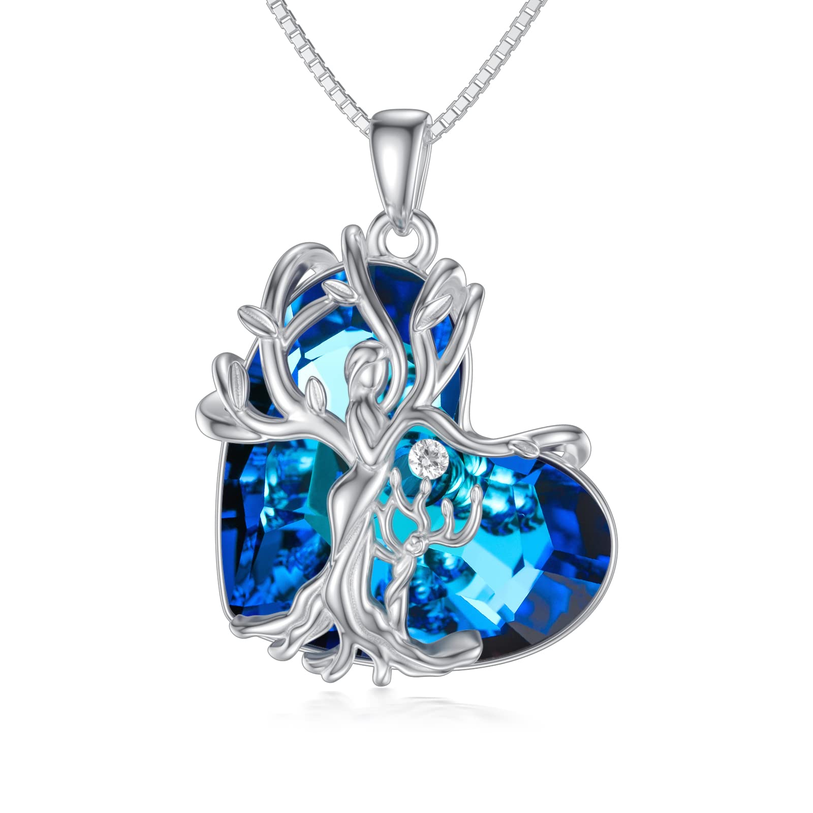 TOUPOP Gifts for Mom Mother and Daughter Son Necklace Sterling Silver Family Tree of Life Pendant Necklace Heart Crystal Birthday Mothers Day Jewelry Gifts for Women Wife Grandma