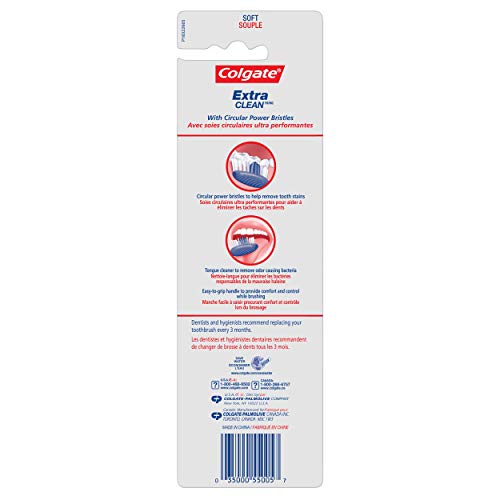 Colgate Extra Clean Toothbrush, Soft Toothbrush for Adults, 3 Count (Pack of 1)