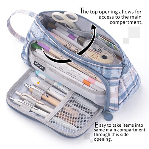 EASTHILL Big Capacity Pencil Case Canvas High Large Storage Pouch Marker Pen Case Simple Stationery Bag School College Office Organizer for Teens Girls Adults Student-Plaid Q