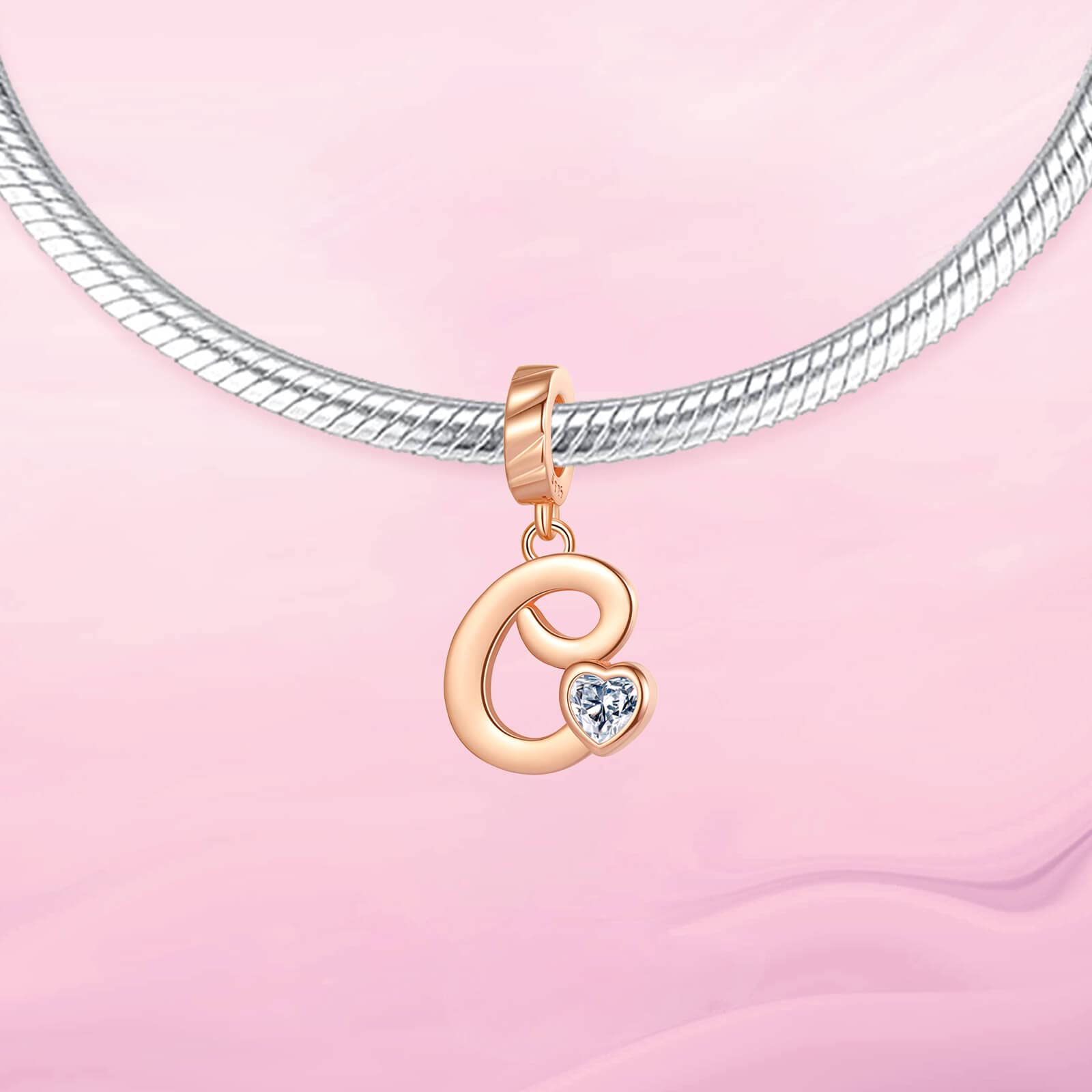 VALGACLS A-Z Letter Charm Rose Gold Letter Charms Letter C Alphabet Dangle Charm Beads for Bracelets and Necklaces