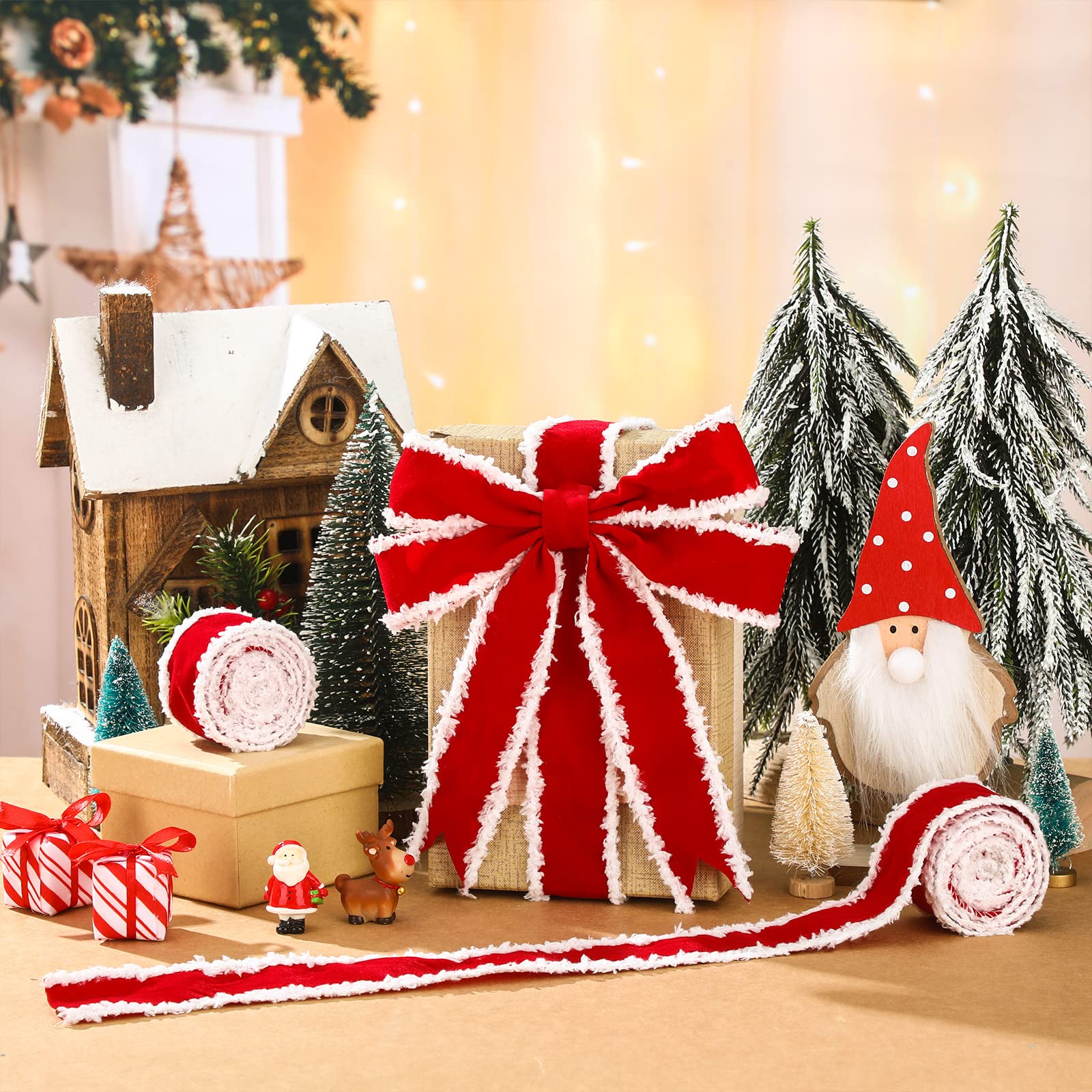 2 Rolls Christmas Velvet Decorative Ribbons - Craft DIY Ribbons with Wire Edge for Christmas & Holiday Decoration (Red, 1.5 Inch x 12 Yard)
