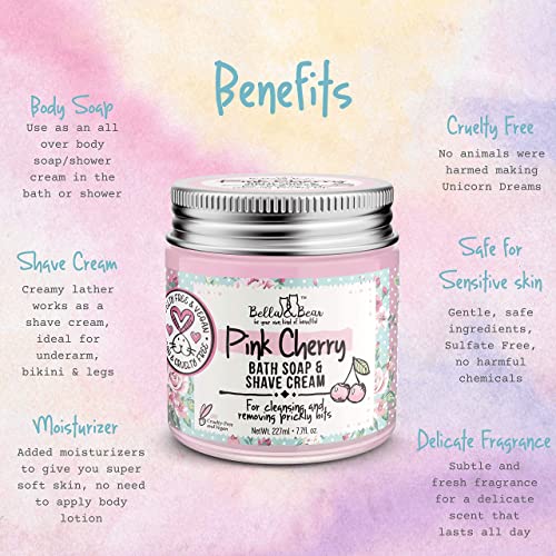 Bella & Bear Pink Cherry Bath Soap & Shave Cream, Paraben Free, No Harmful Chemicals, Cruelty Free, Vegan, 6.7oz