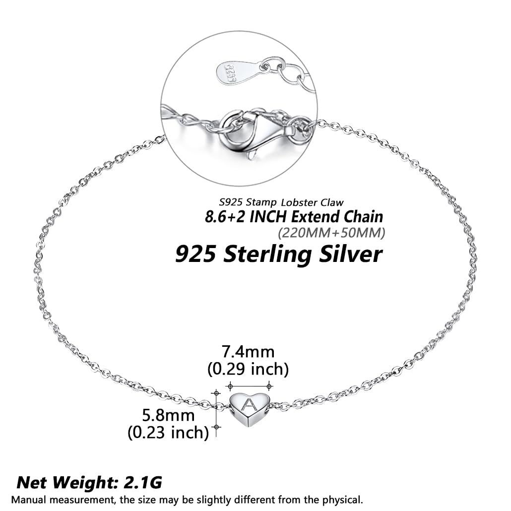 Silvora Dainty Heart Letter S925 Sterling Silver Anklet Initial Anklets for Women-Non-Tarnish Adjustable Ankle Bracelet for Women, Perfect Gift for Beach, Party, Everyday Wear